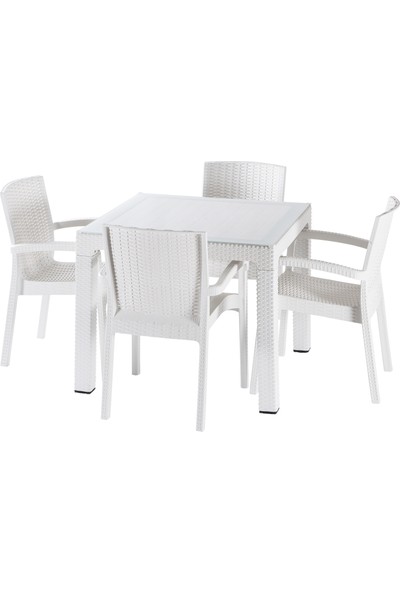 Violet 90*90 Raddan Trend Lüx Camlı Masa Takımı 4 Sandalyeli Beyaz
