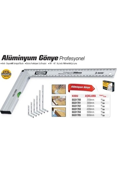 Sgs Profesyonel Alüminyum Gönye 50Cm Sgs1704 (1 Adet) Sgs Profesyonel Alüminyum Gönye 50Cm Sgs1704 (1 Adet)