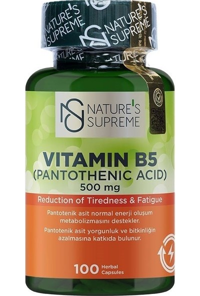 Nature's Supreme Vitamin B5 500 Mg 100 Kapsül