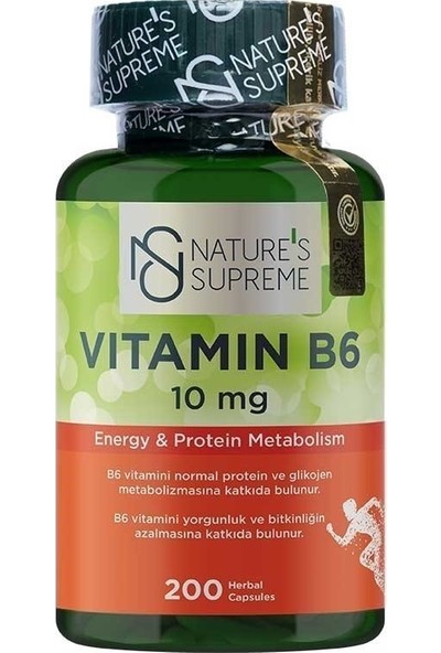 Nature's Supreme Vitamin B6 10 mg 200 Kapsül