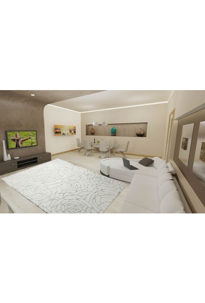 Nur Home Tekstil Ekru Gül Lastikli Halı Örtüsü YBS9066 150x230