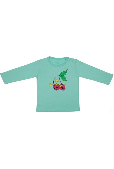 Popique Organics Cherry Uzun Kollu Mint Organik T-Shirt Popique Organics Cherry Uzun Kollu Mint Organik T-Shirt