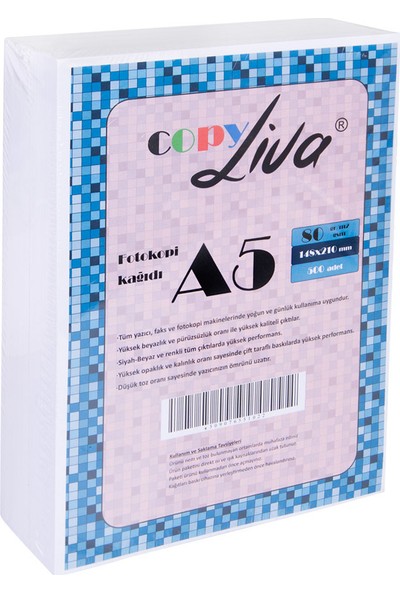 Copy Liva A5 Fotokopi Kağıdı 80 Gr 10 Paket (5000 Sayfa)