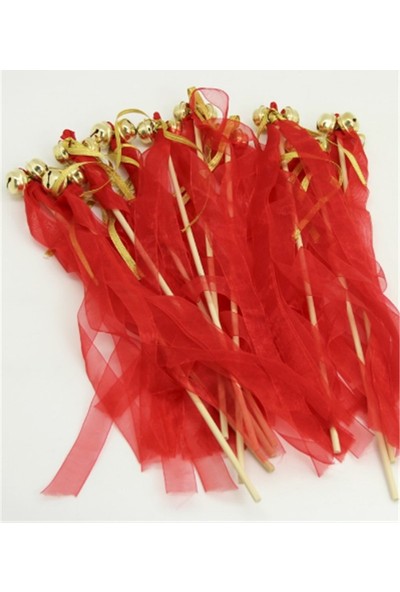 Brode Zilli Çubuk 10 Adet Kurdeleli Zilli Çubuk Kına Gecesi Nedime Zili Kırmızı