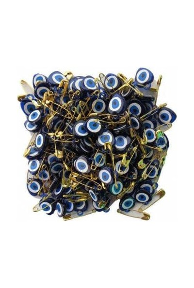 Elite Nazar Boncuğu 50 Adet Nazar Boncuğu Sarı Çengelli İğneli Lacivert 1 cm * 1,5 cm