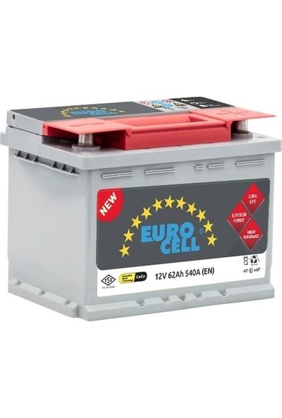 Eurocell 12V 62 Ah (60 Ah) Amper 540A Akü Üretim Yılı: 2018 Eurocell 12V 62 Ah (60 Ah) Amper 540A Akü Üretim Yılı: 2018