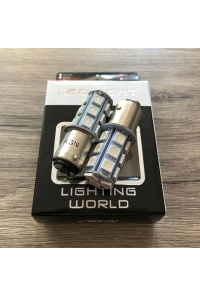 Kgn Kırmızı Led Stop Ampülü Flaş Çakarlı 1016 12V 18 Led Smd Çapraz Tırnak Çift Duy