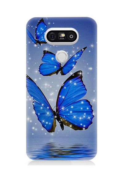 Teknomeg LG G5 Mavi Kelebek Desenli Tasarım Silikon Kılıf