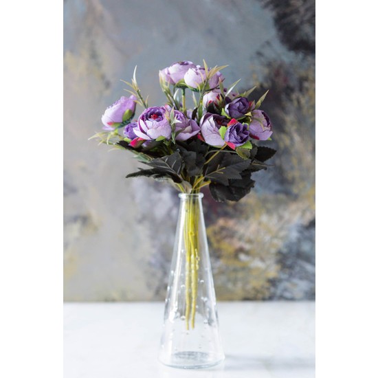 Null False Mor Dekoratif Yapay Şakayık Çiçek 9 Lu Gül Demeti Fiyatı