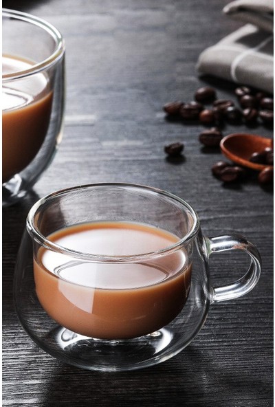 Anadolu Saray Çarşısı Isıya Dayanıklı 180ML Kupa Sunum Kahve Bardağı | Çift Camlı Çift Cidarlı Cam Kupa 1 Adet