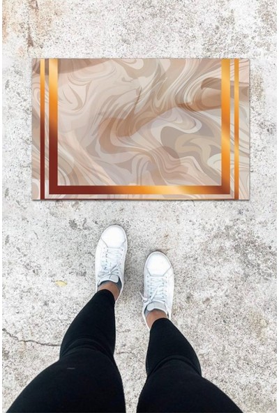 Dijital Baskı Gri Bordür Desen Kapı Önü Paspası PS1364