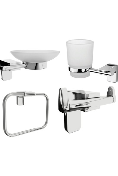 Fnd Home Fndhome Krom Lux 4 Lü Banyo Set Açık Tuvalet Kağıtlık, Askılık, Havluluk, Diş Fırçalık,sabunluk Fnd Home Fndhome Krom Lux 4 Lü Banyo Set Açık Tuvalet Kağıtlık, Askılık, Havluluk, Diş Fırçalık,sabunluk