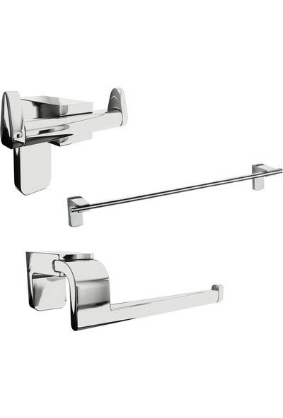 Fnd Home Fndhome Krom Lux 3 Lü Banyo Set Açık Tuvalet Kağıtlık, Askılık, Uzun Havluluk Fnd Home Fndhome Krom Lux 3 Lü Banyo Set Açık Tuvalet Kağıtlık, Askılık, Uzun Havluluk