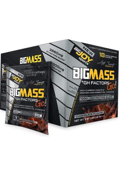 Bigjoy Bigmassgo Gh Factors 1800 Gr 18 Paket Mass Gainer Çikolatalı Karbonhidrat Tozu Bigjoy Bigmassgo Gh Factors 1800 Gr 18 Paket Mass Gainer Çikolatalı Karbonhidrat Tozu