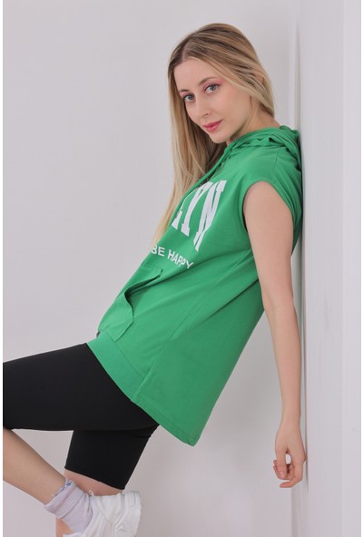 Kadın Kapüşonlu Kolsuz Benetton Tshirt