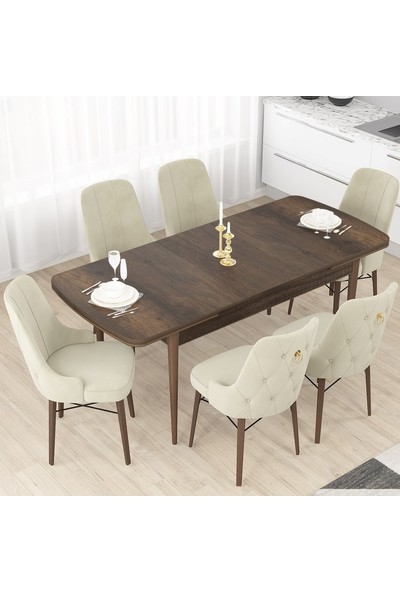 Canisa Concept Sim Serisi, 70X114 Açılabilir Mdf Masa, Barok Ahşap Desenli Mutfak Masa Takımı, 6 Sandalye Canisa Concept Sim Serisi, 70X114 Açılabilir Mdf Masa, Barok Ahşap Desenli Mutfak Masa Takımı, 6 Sandalye