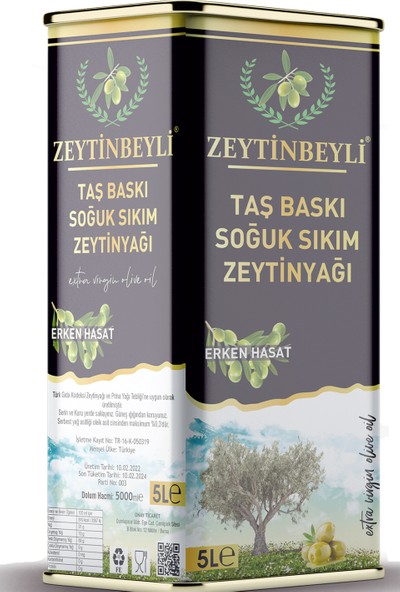 Zeytinbeyli Naturel Sızma Soğuk Sıkım Taş Baskı 5lt Zeytinyağı