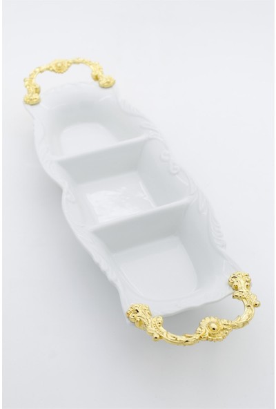 Golden Lüks 3 Bölmeli Porselen Ikramlık Beyaz
