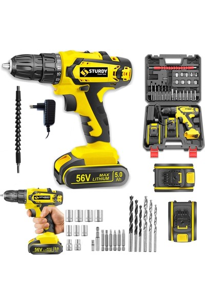 Sturdy Japon Technology 58V8AH E-Q-P Seri Metal Şanzuman Şarjlı Çift Akülü Matkap 27 Parça Uç Setli Sturdy Japon Technology 58V8AH E-Q-P Seri Metal Şanzuman Şarjlı Çift Akülü Matkap 27 Parça Uç Setli