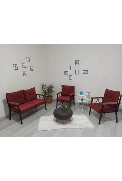 Ufuk Home Balkon, Bahçe Mobilyası 2+1+1 Takım Kiremit Rengi