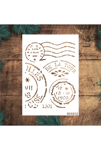 Stencil Tasarım MIX032 Pul Deseni - Dekoratif Duvar, Eşya, Fayans,kumaş Boyama Şablonları 15X20CM Stencil Tasarım MIX032 Pul Deseni - Dekoratif Duvar, Eşya, Fayans,kumaş Boyama Şablonları 15X20CM