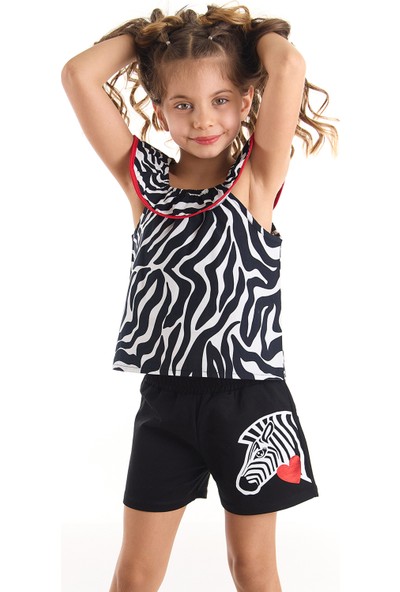 Mushi Zebra Poplin Bluz Şort Takım