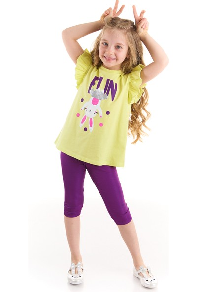 Denokids Tavşan Ponpon Kız T-Shirt Tayt Takım