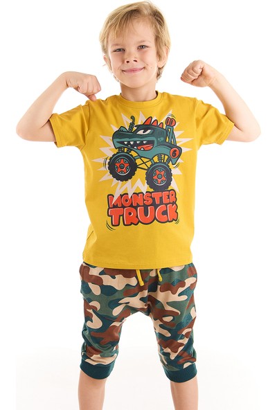 Denokids Monster Truck Erkek Çocuk T-Shirt Kapri Takım