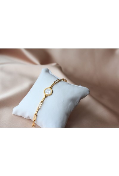 Ekru Accessorie Beyaz Taşlı Çelik Bileklik Ekru Accessorie Beyaz Taşlı Çelik Bileklik