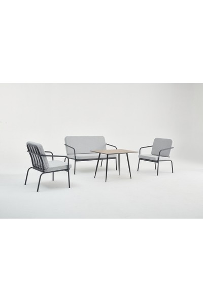 Decosit Alız Bahçe Balkon Alüminyum Oturma Grubu Antrasit (2+1+1+Sehpa) - Gri Kumaş