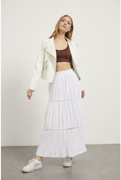 Armalife Poplin Beli Lastikli Uzun Etek