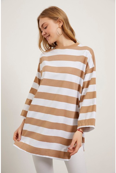 Armalife Kalın Çizgili Oversize Tunik
