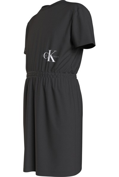 Calvin Klein Ig0Ig01416-Monogram Off Placed T Dr Kayık Yaka Rahat Kalıp Düz Siyah Kız Çocuk Elbise