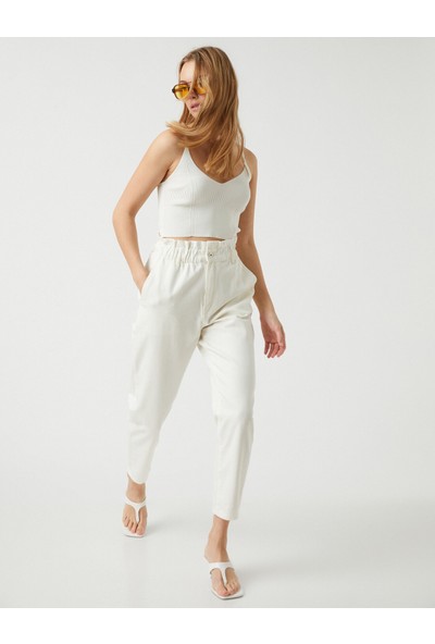 Koton 2SAL40010MW Normal Bel Bol Kesim Koyu Beyaz Kadın Pantolon Koton 2SAL40010MW Normal Bel Bol Kesim Koyu Beyaz Kadın Pantolon