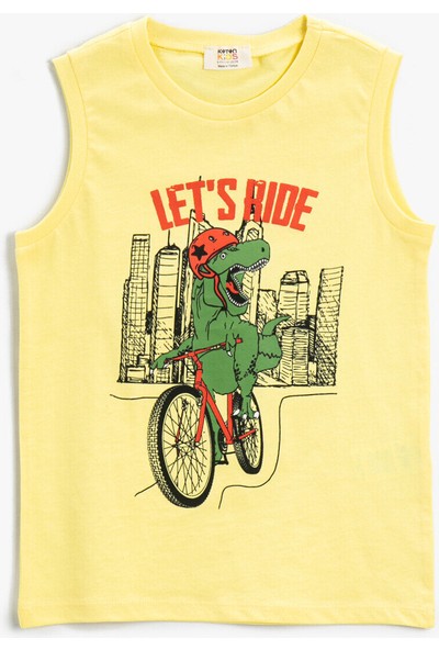 Koton Dinozor Baskılı Atlet Bisiklet Yaka Pamuklu