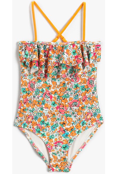 Koton Kız Çocuk Çiçek Baskılı Fırfırlı Mayo