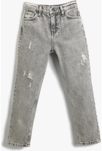 Koton Kız Çocuk Destroylu Mom Fit Kot Pantolon Pamuklu