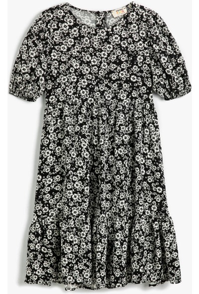 Koton Kız Çocuk Çiçekli Elbise Kısa Balon Kollu Fırfırlı