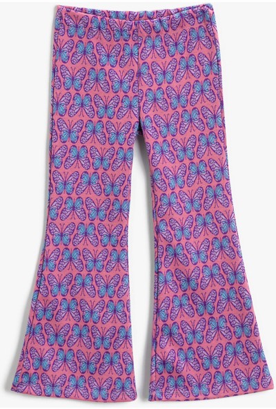 Koton Kız Çocuk Kelebek Baskılı Ispanyol Paça Pantolon Beli Lastik