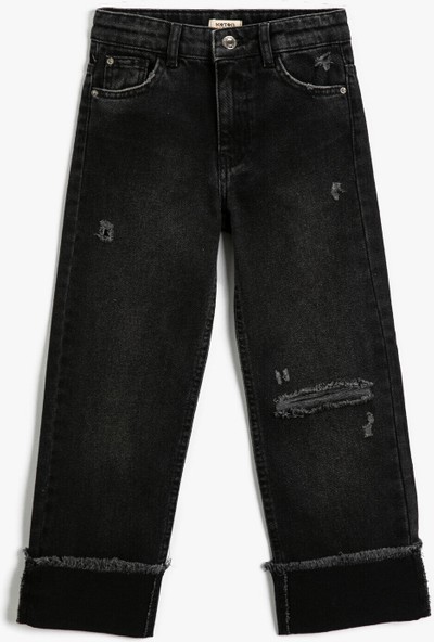 Koton Kız Çocuk Destroylu Geniş Paça Boyfriend Kot Pantolon Pamukl