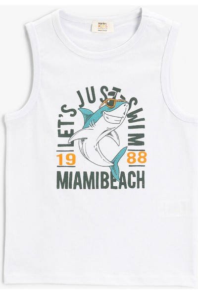 Koton Erkek Çocuk Köpek Balığı Baskılı Bisiklet Yaka Atlet Pamuklu