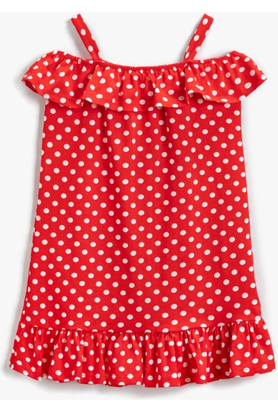 Koton Kız Çocuk Puantiyeli Omzu Açık Askılı Elbise Fırfırlı