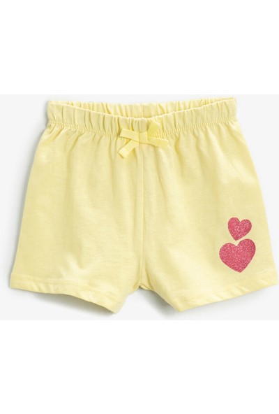 Koton Kız Bebek Kalp Baskılı Beli Lastikli Şort Pamuklu