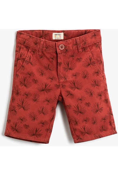 Koton Erkek Çocuk Çiçek Baskılı Şort Diz Üstü Cepli Pamuklu