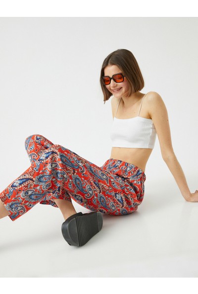 Koton Kadın Desenli Pantolon Beli Lastikli Cepli