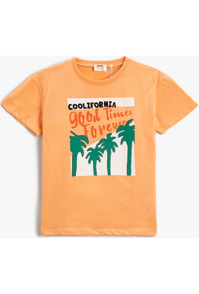 Koton Erkek Çocuk Palmiye Baskılı Tişört Şehir Temalı Pamuklu Bisikl