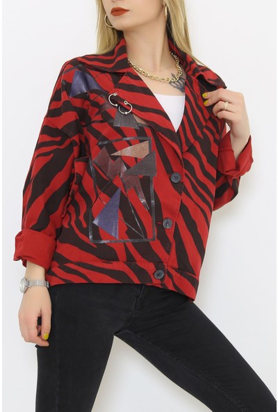 Zebra Desen Ceket Kırmızı Zebra Desen Ceket Kırmızı