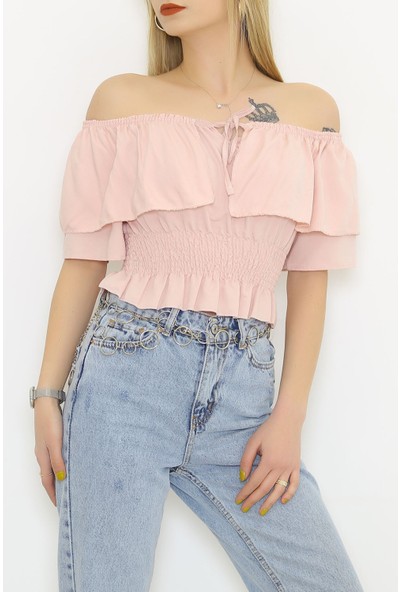 Kayık Yaka Bluz Pudra
