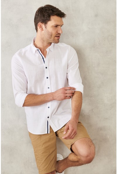 AC&Co / Altınyıldız Classics Slim Fit Pamuk Düğmeli Yaka Flamlı Casual Gömlek AC&Co / Altınyıldız Classics Slim Fit Pamuk Düğmeli Yaka Flamlı Casual Gömlek