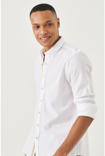 AC&Co / Altınyıldız Classics Slim Fit Pamuk Düğmeli Yaka Flamlı Casual Gömlek AC&Co / Altınyıldız Classics Slim Fit Pamuk Düğmeli Yaka Flamlı Casual Gömlek
